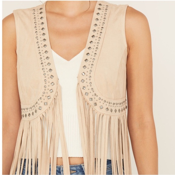 Tops | Fringe Tan Vest With Studded Detail | Poshmark
